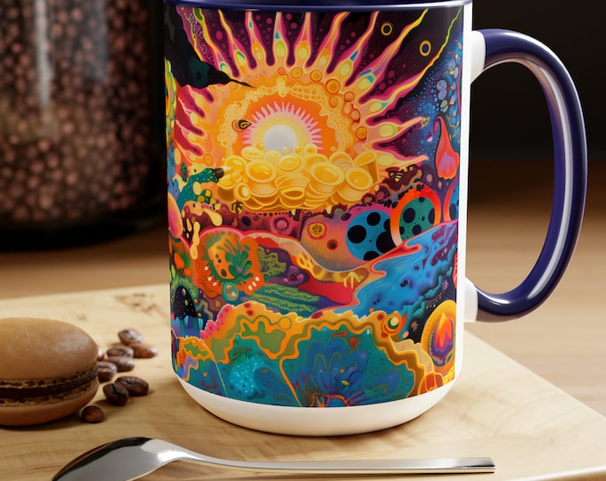Psychedelic Abstract Art Mug Ceramic Trippy Rainbow Tea Mug Two-tone ...
