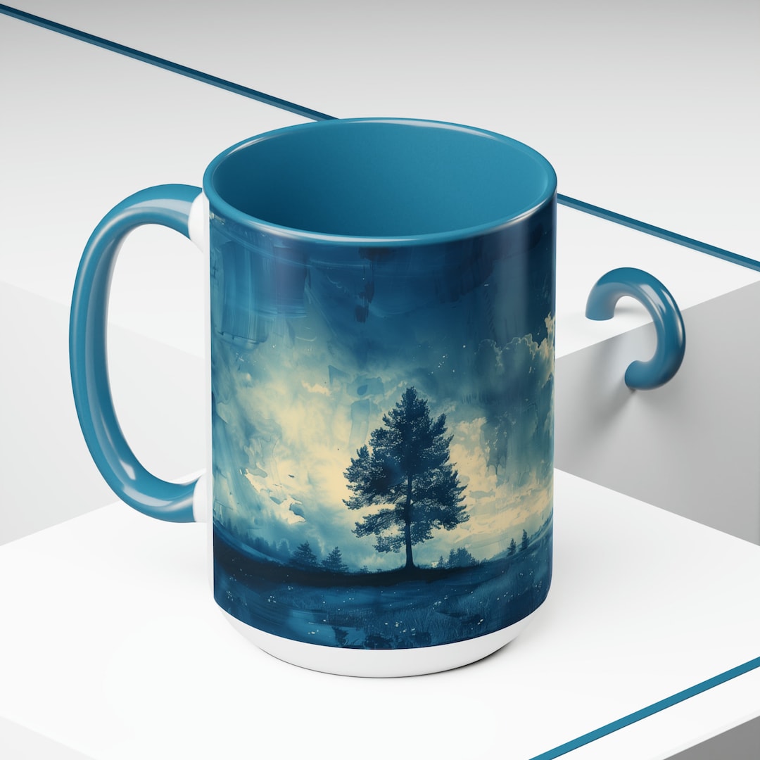 Cyanotype Abstract Art Zen Mug | Ceramic Blue Two-tone Tea Mug | 15oz ...