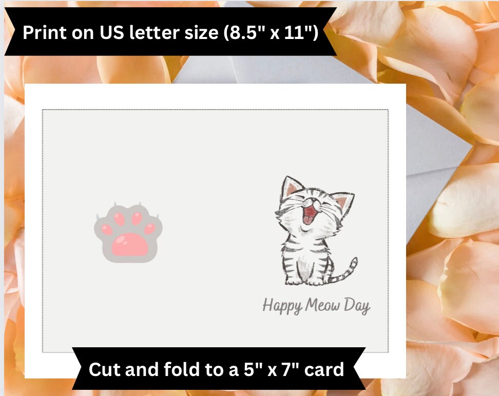 Happy Meow Day Card, Printable Card, DIGITAL DOWNLOAD, Printable ...