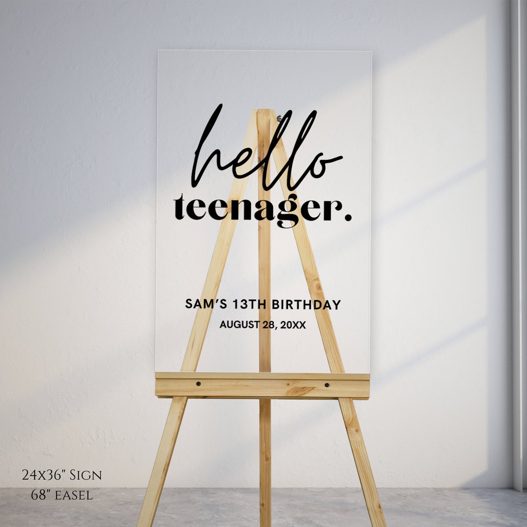 Custom Hello Teenager 13th Birthday Party Welcome Sign, Teen Birthday ...