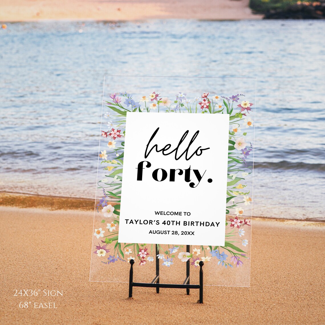Custom Floral Hello Forty Birthday Party Welcome Sign, 40th Birthday ...