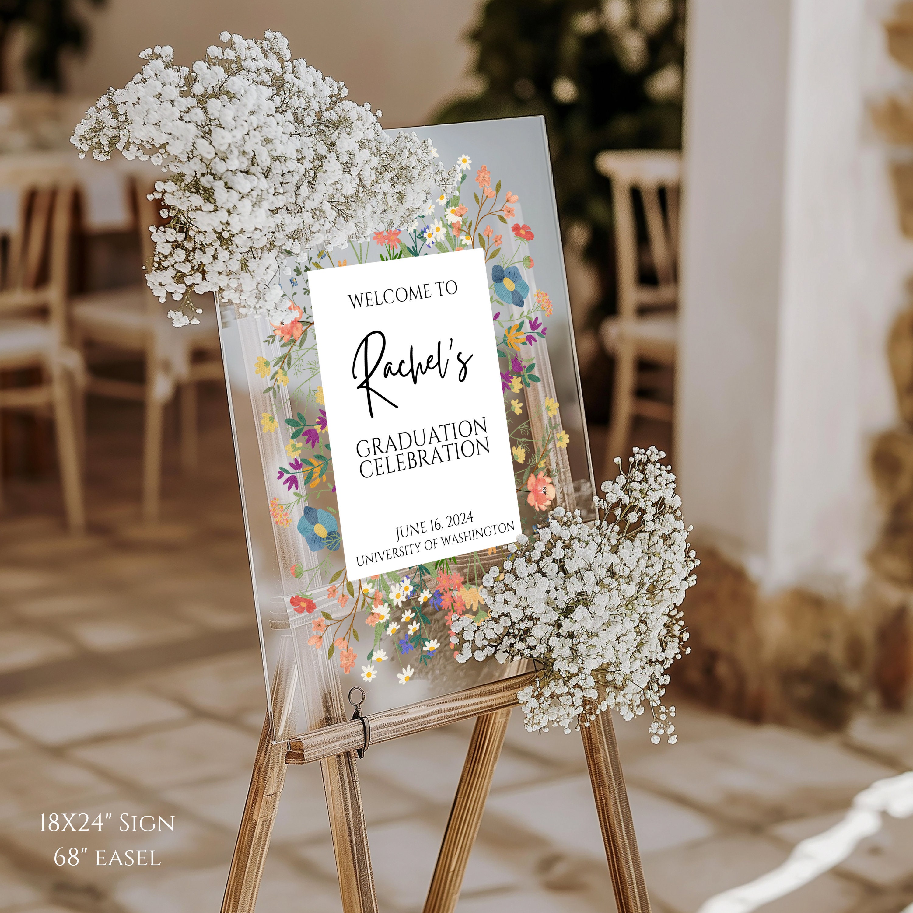 Custom Wildflower Acrylic Graduation Welcome Sign, Clear Floral Acrylic ...
