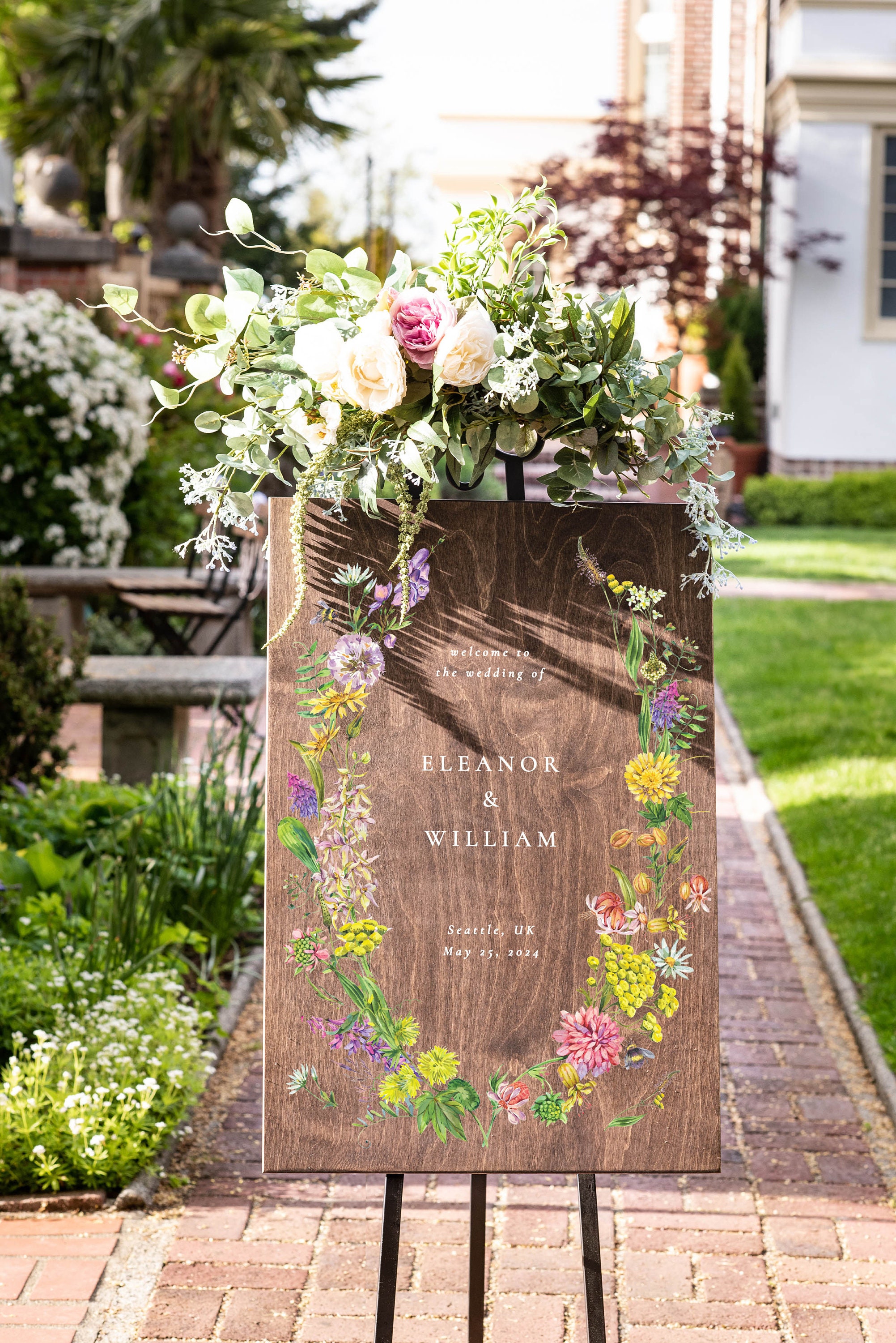 Custom Floral Design Wooden Wedding Welcome Sign, Floral Welcome Sign ...