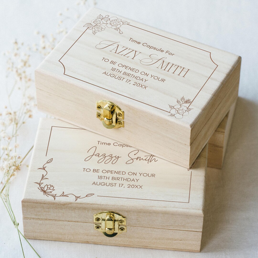 Personalized Time Capsule Keepsake Box, First Birthday Memory Container ...