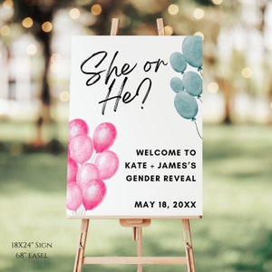 Gender Reveal Party Welcome Sign, She or He Entrance Sign, Blue Pink ...