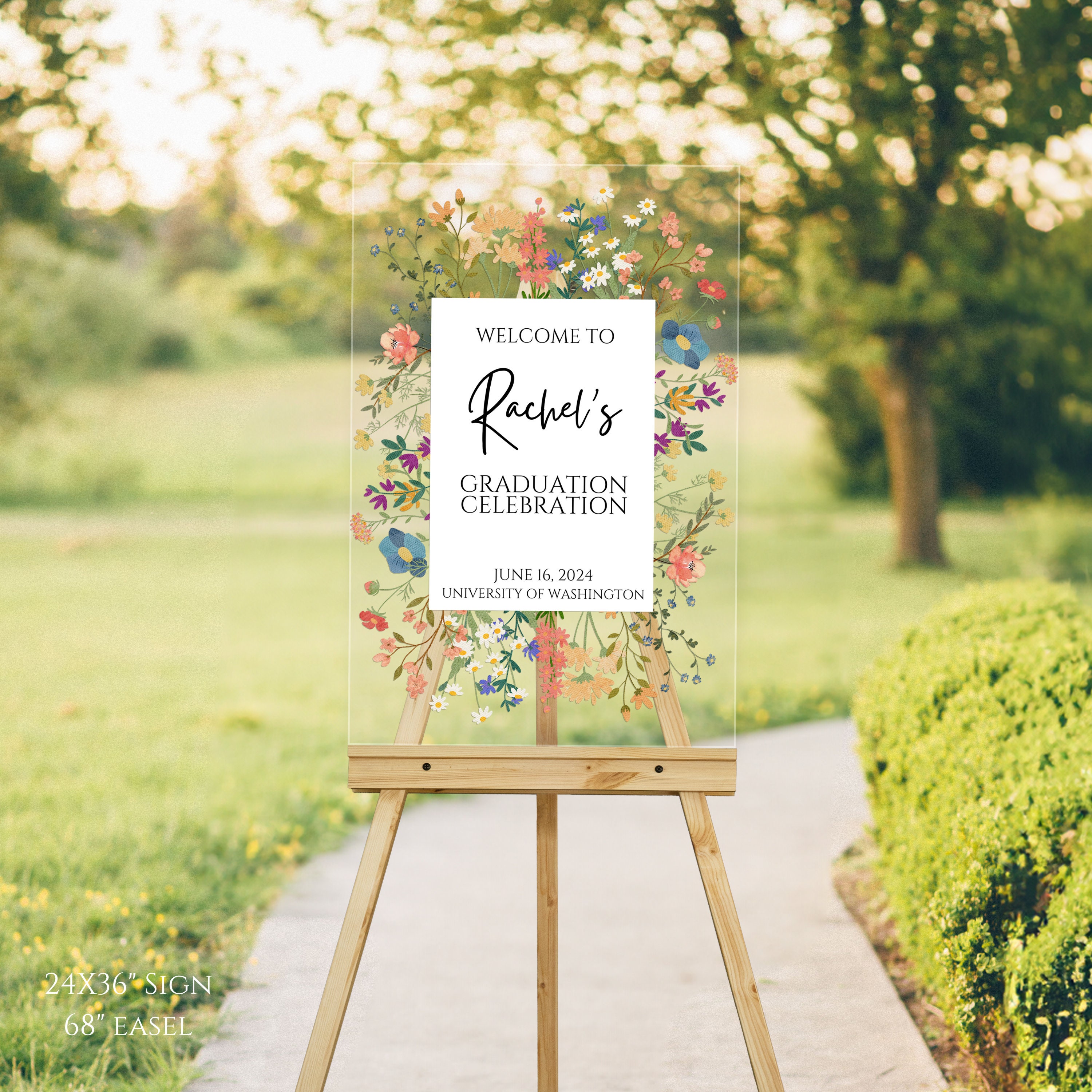Custom Wildflower Acrylic Graduation Welcome Sign, Clear Floral Acrylic ...