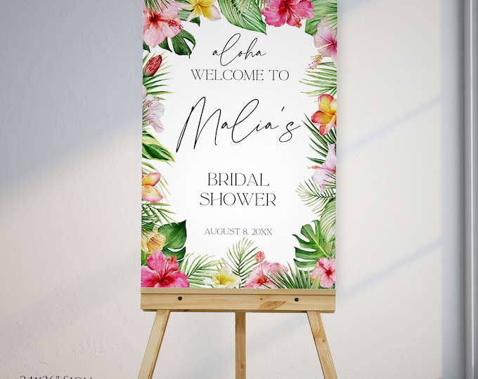 TROPICAL ALOHA WELCOME Party Sign Tropical Shower Hawaiian Party Baby ...