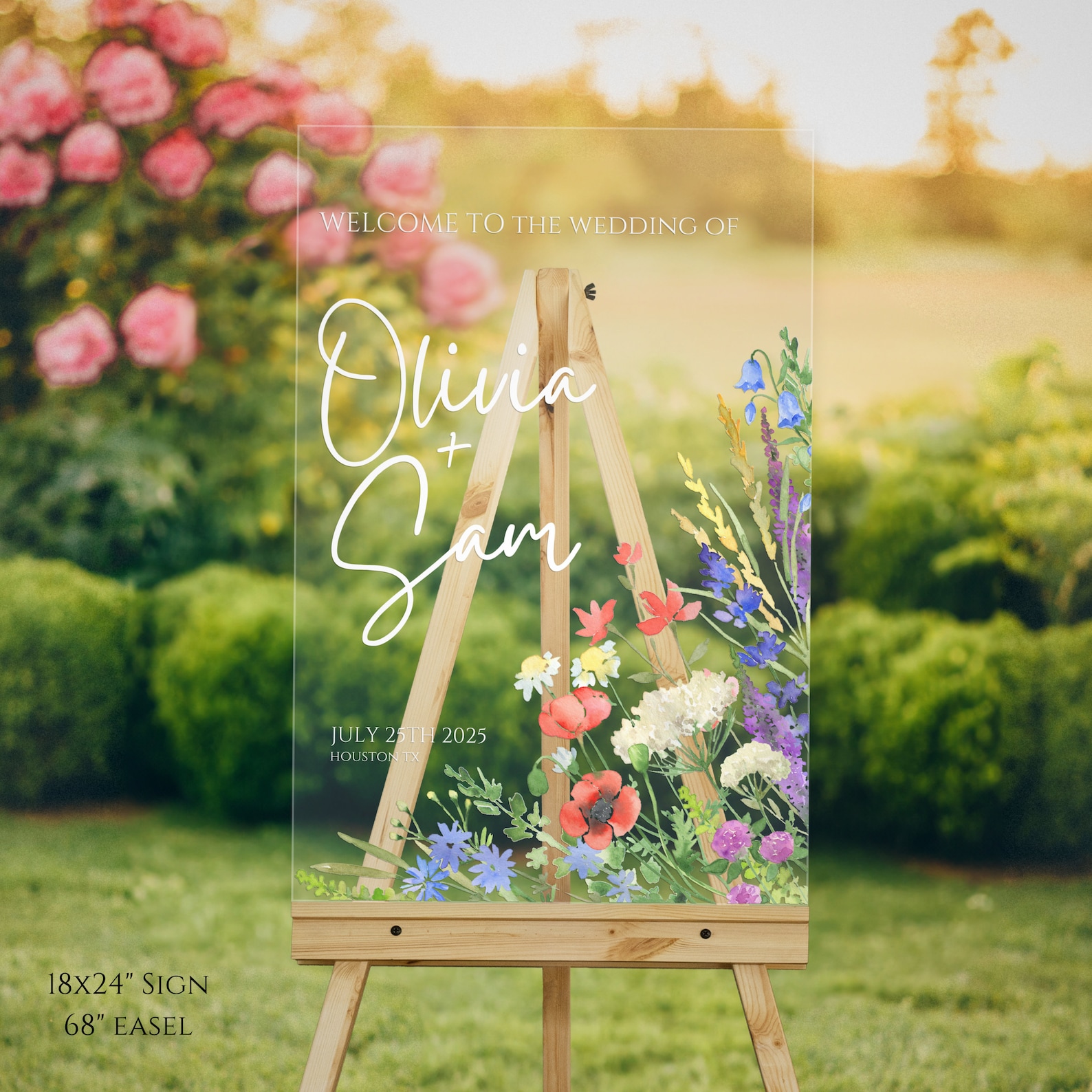 Custom Wildflower Acrylic Wedding Welcome Sign, Clear Floral Acrylic ...