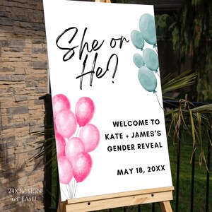Gender Reveal Party Welcome Sign, She or He Entrance Sign, Blue Pink ...
