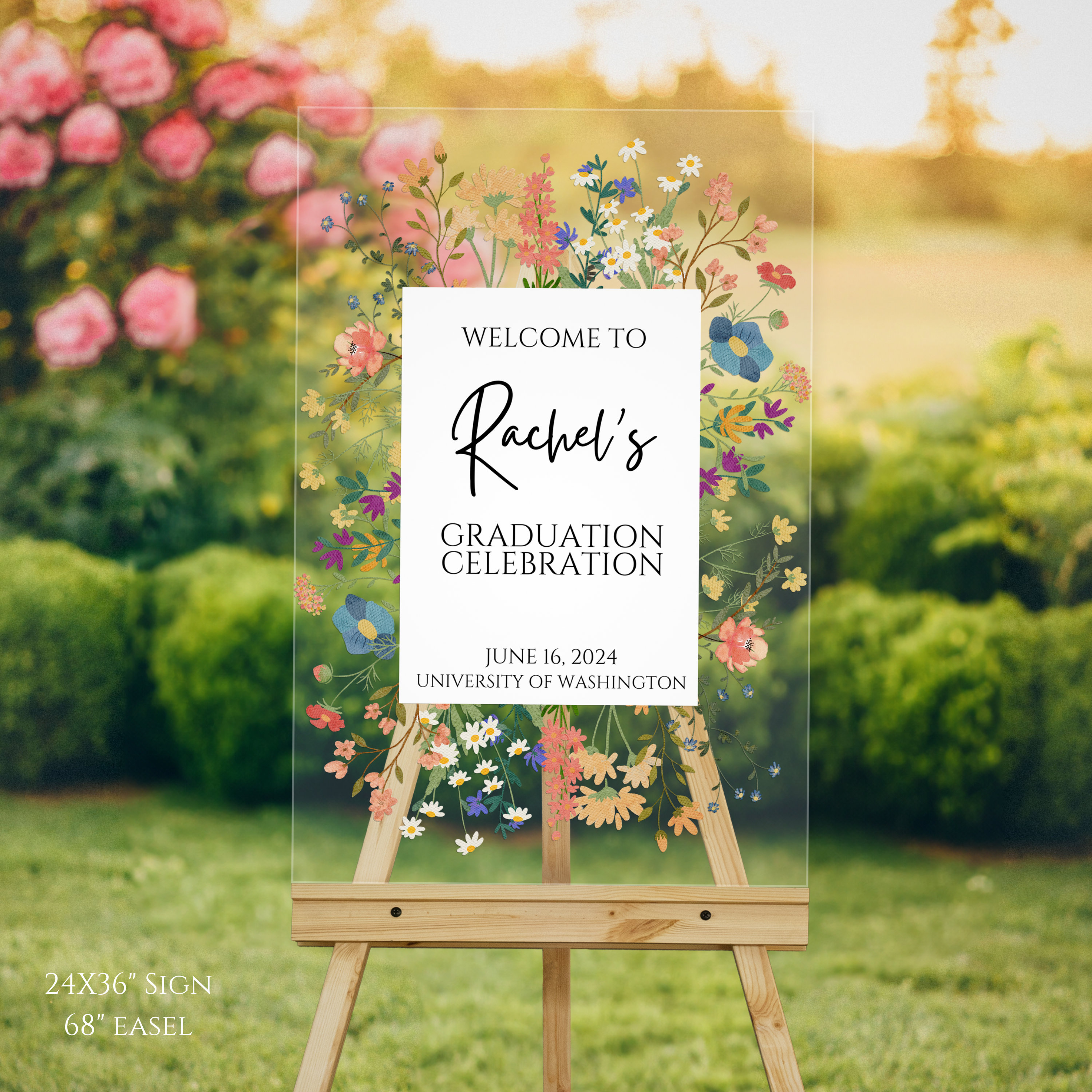Custom Wildflower Acrylic Graduation Welcome Sign, Clear Floral Acrylic ...