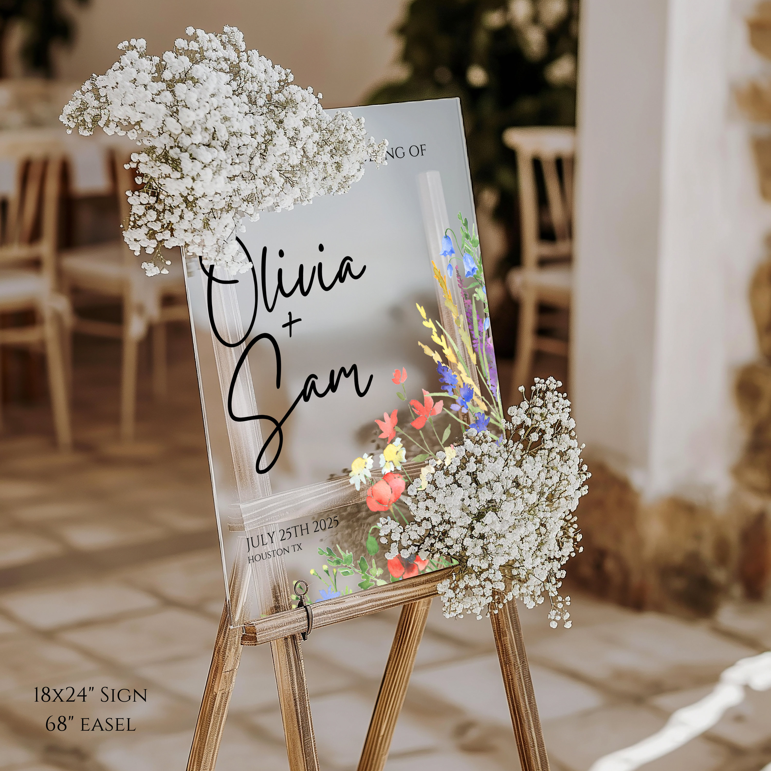 Custom Wildflower Acrylic Wedding Welcome Sign, Clear Floral Acrylic ...