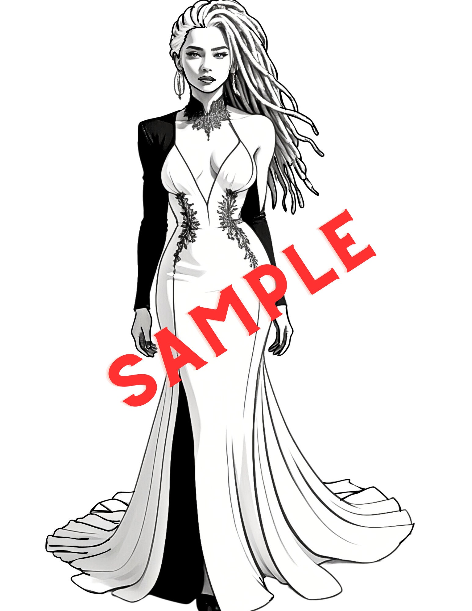 30 Fashion Coloring Pages Set, Formal Gowns Vol.4, 30 Coloring Pages ...