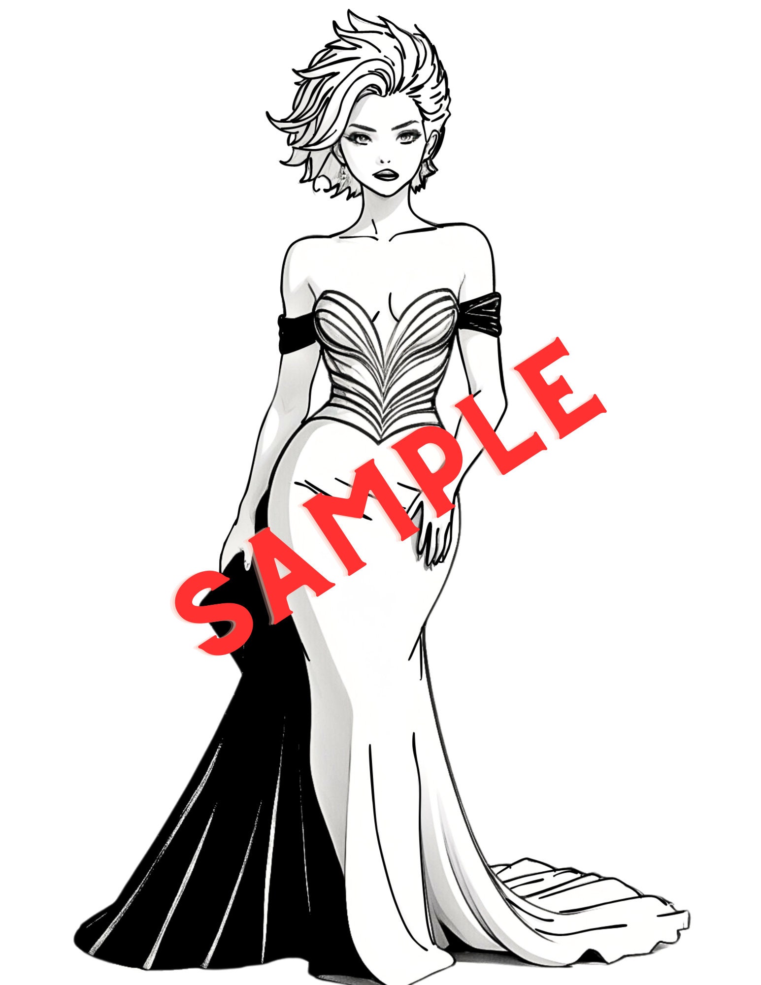 30 Fashion Coloring Pages Set, Formal Gowns Vol.2, 30 Coloring Pages ...