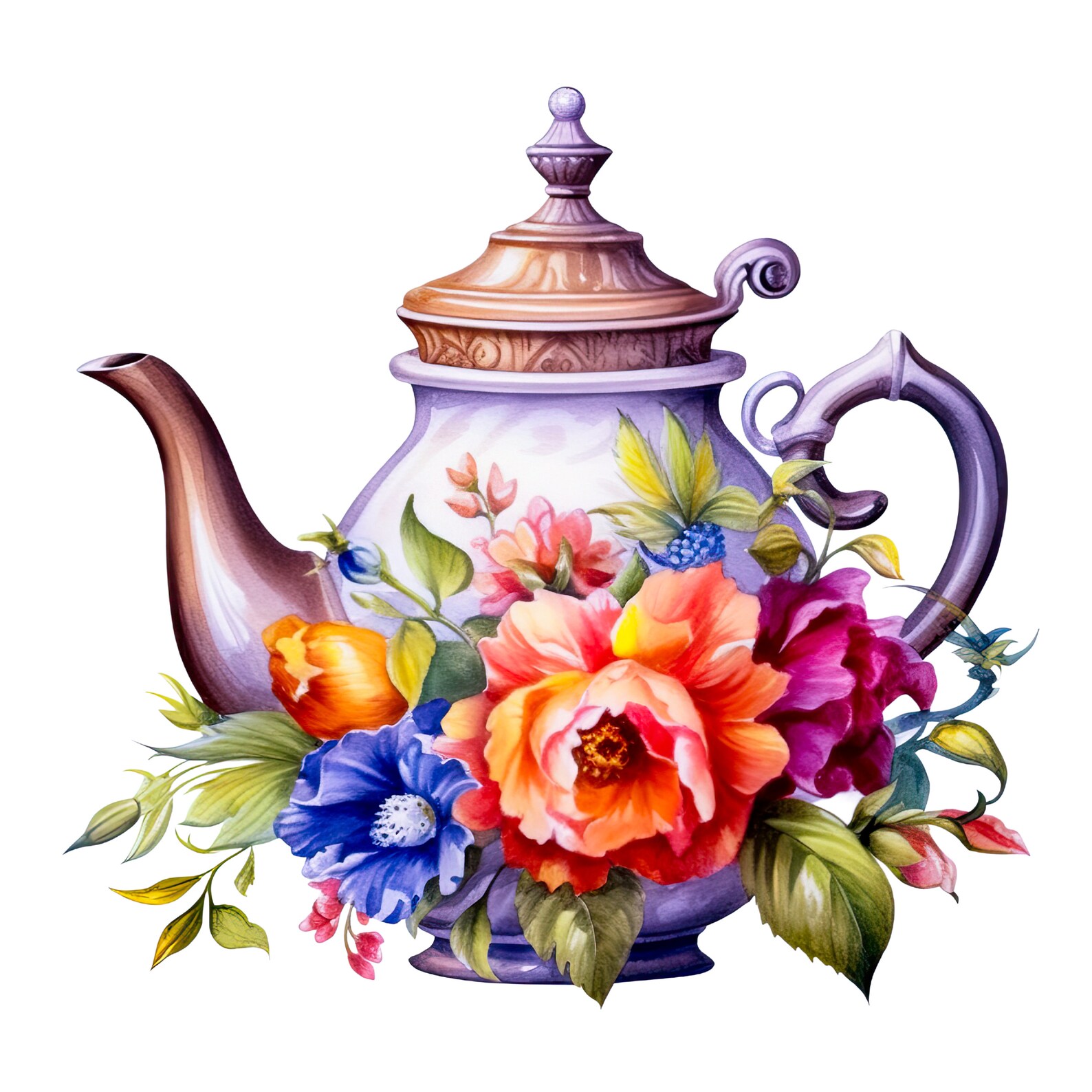 10 Vintage Floral Teapots, Digital Download, Floral Teapot Clipart, High Quality Jpgs, Printable ...