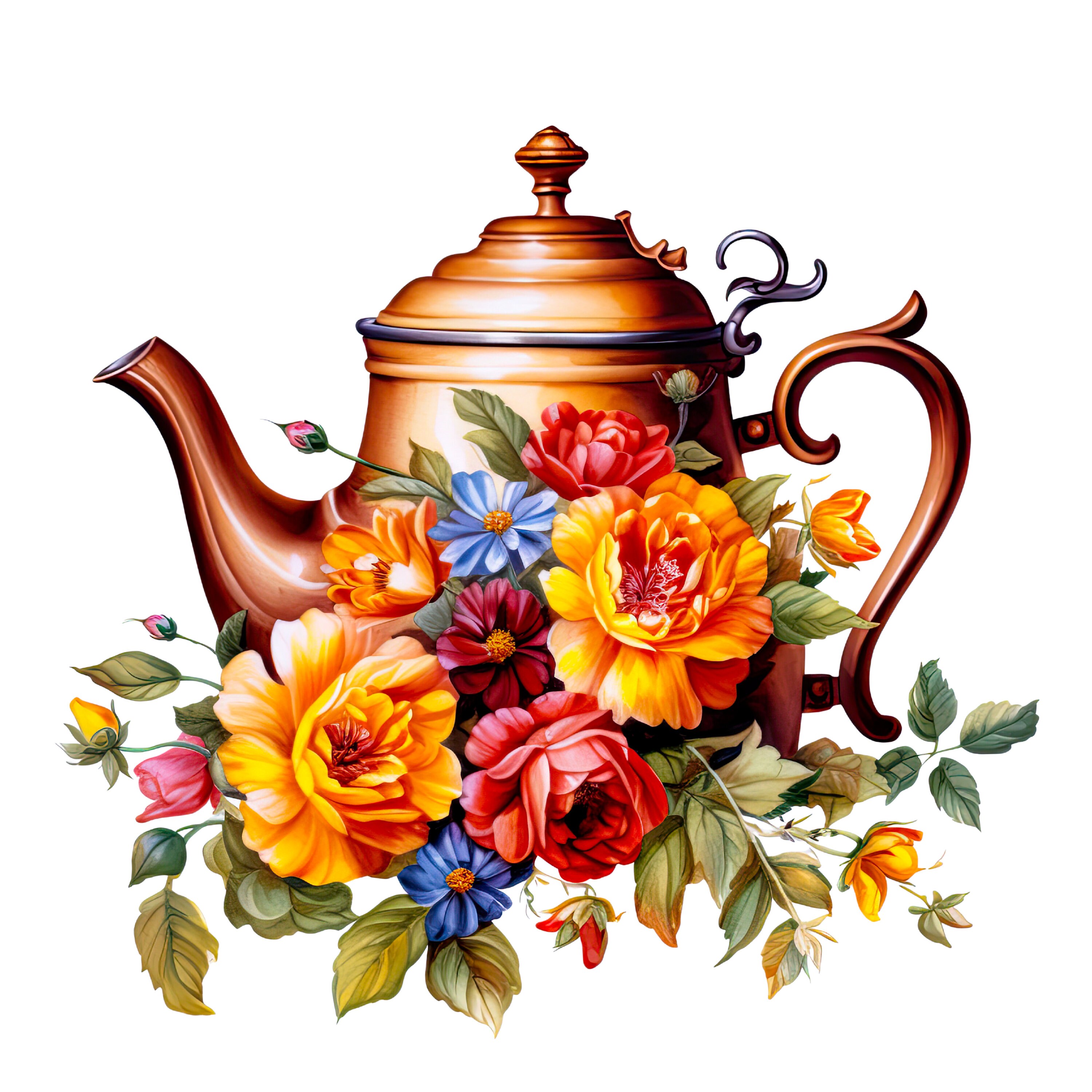 10 Vintage Floral Teapots, Digital Download, Floral Teapot Clipart, High Quality Jpgs, Printable ...