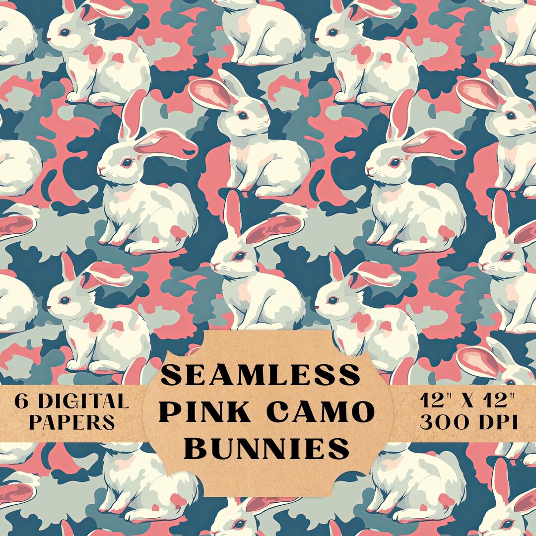 Pink Camo With Bunnies Seamless Digital Paper - Easter Bunny Camouflage ...