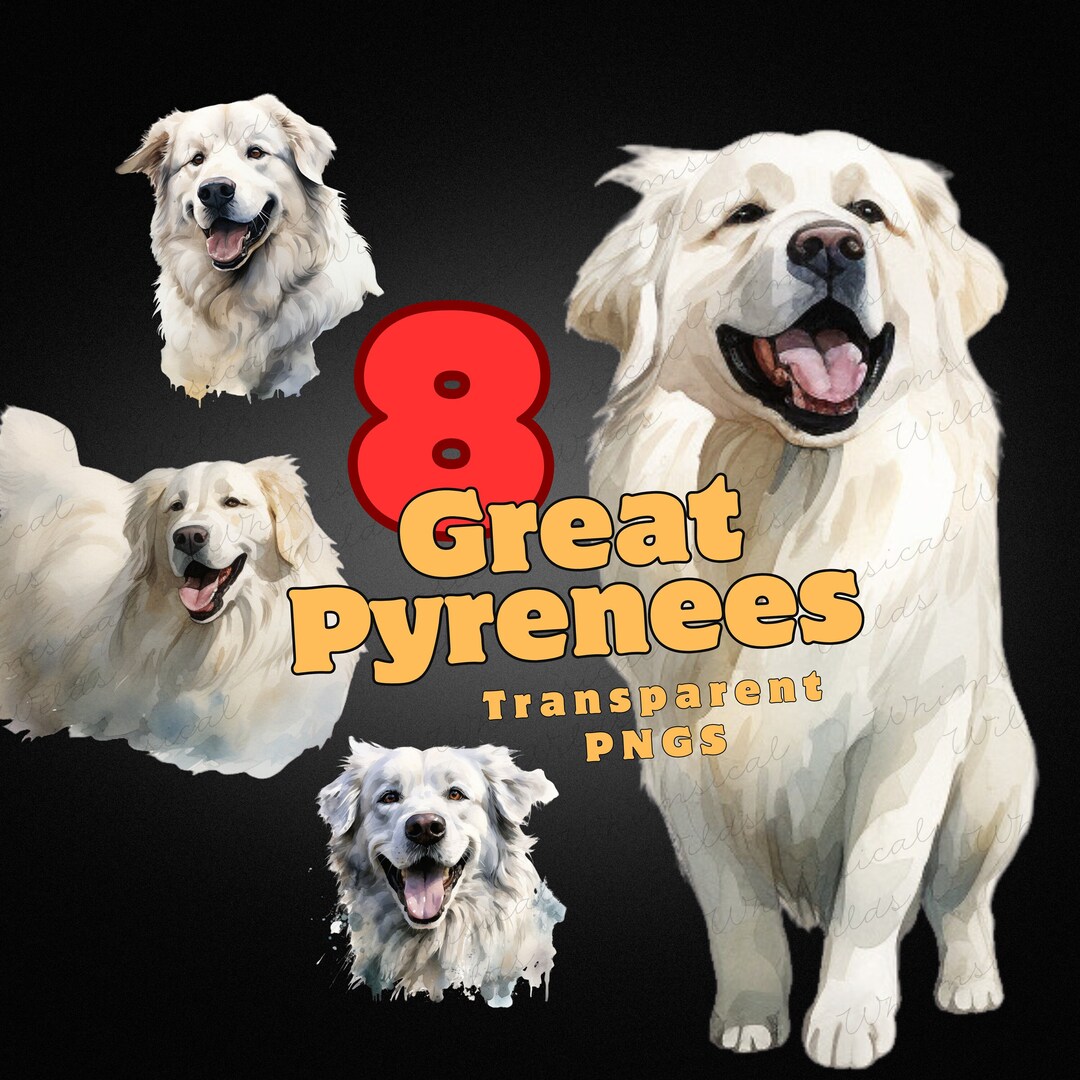 Great Pyrenees Dog Breed, PNG Dog Design Clipart Bundle, Watercolor ...