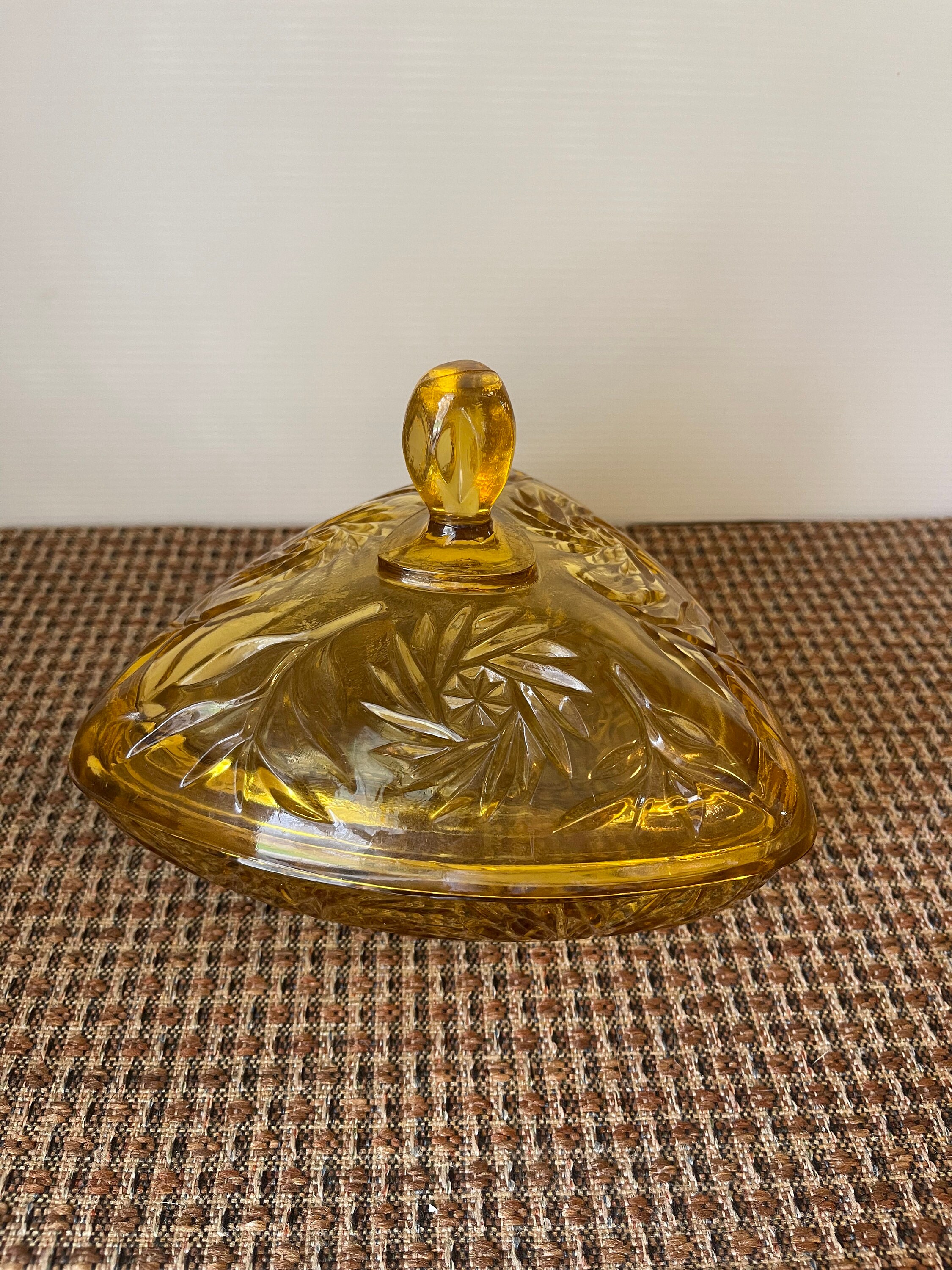 Vintage Triangle Shaped Amber Glass Covered Candy Dish by Hazel Atlas ...
