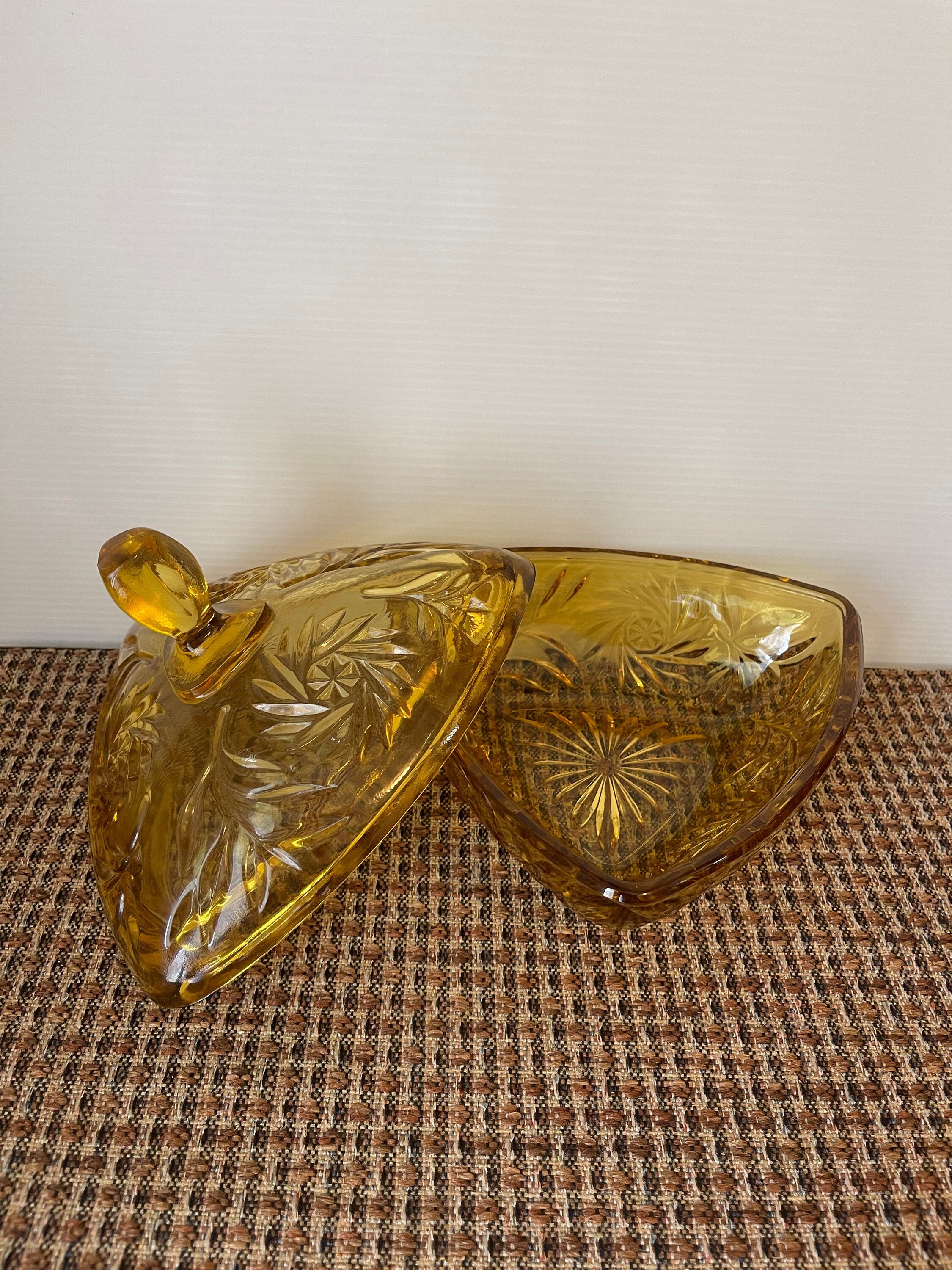 Vintage Triangle Shaped Amber Glass Covered Candy Dish by Hazel Atlas ...