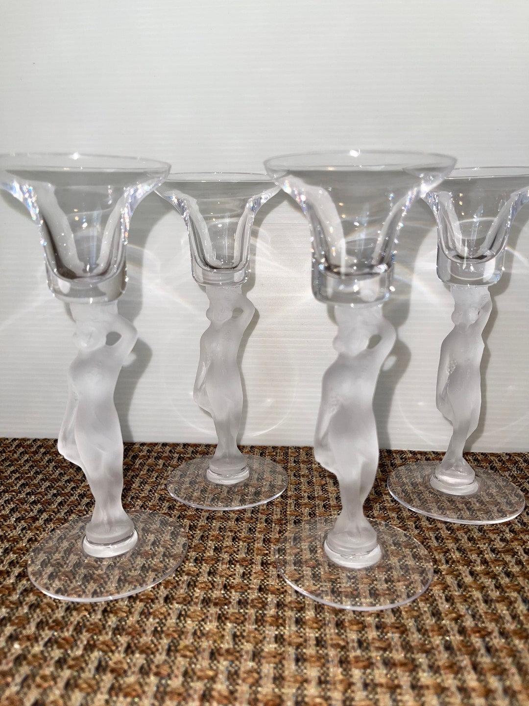 4 Vintage Bayel French Crystal Bacchante Frosted Stem Candlestick ...