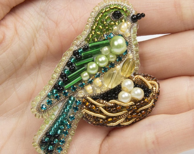 Bead Embroidery Kit Bird in Nest. Seed Bead Brooch Kit. DIY Craft Kit ...