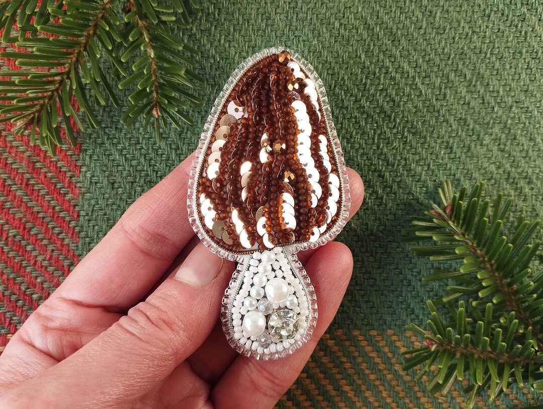 Bead Embroidery Kit Morel Mushroom, DIY Jewelry Set, Handmade Beadwork ...