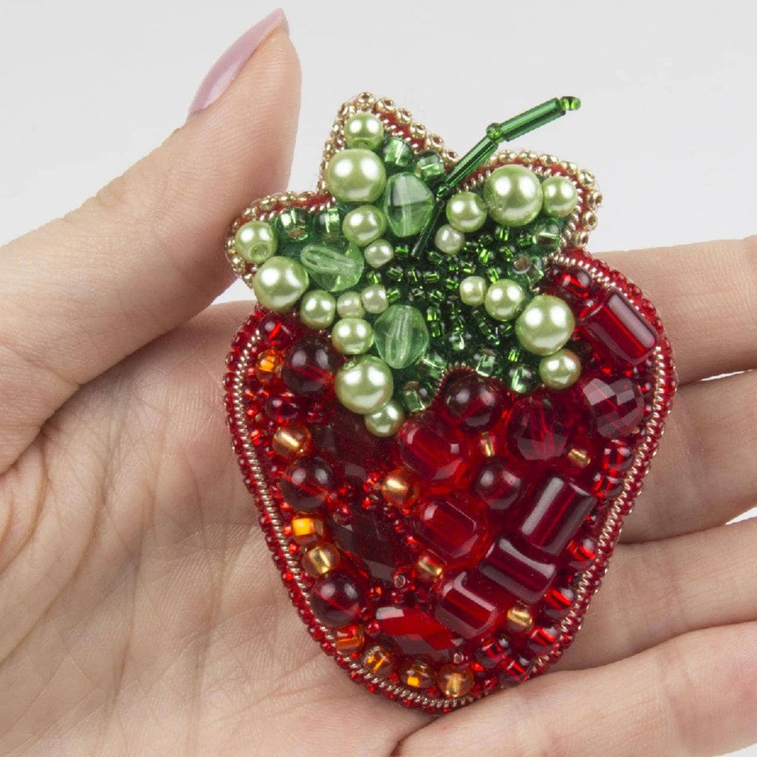 Strawberry Bead Embroidery Kit. Seed Bead Brooch Kit. DIY Craft Kit ...