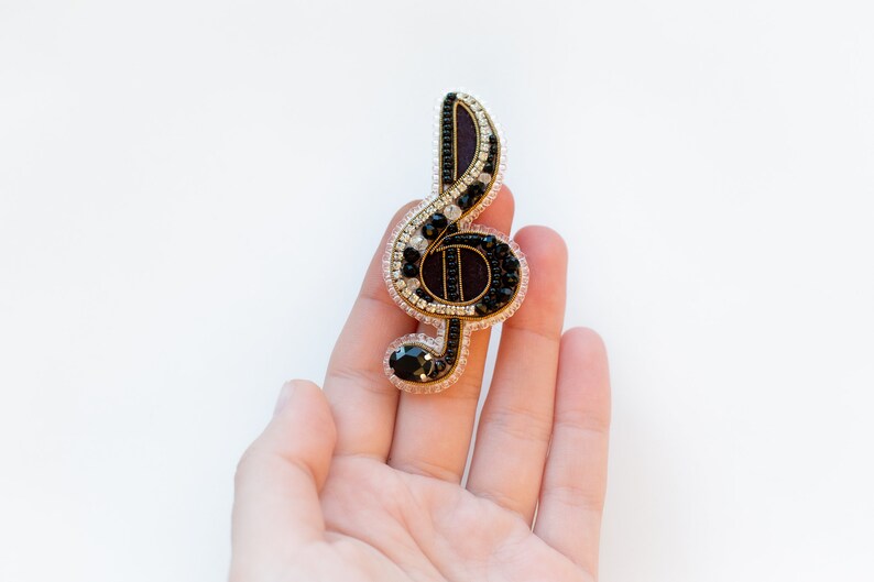 Treble Clef Handmade Beaded Brooch, Embroidery Brooch, Art Glass Pin ...