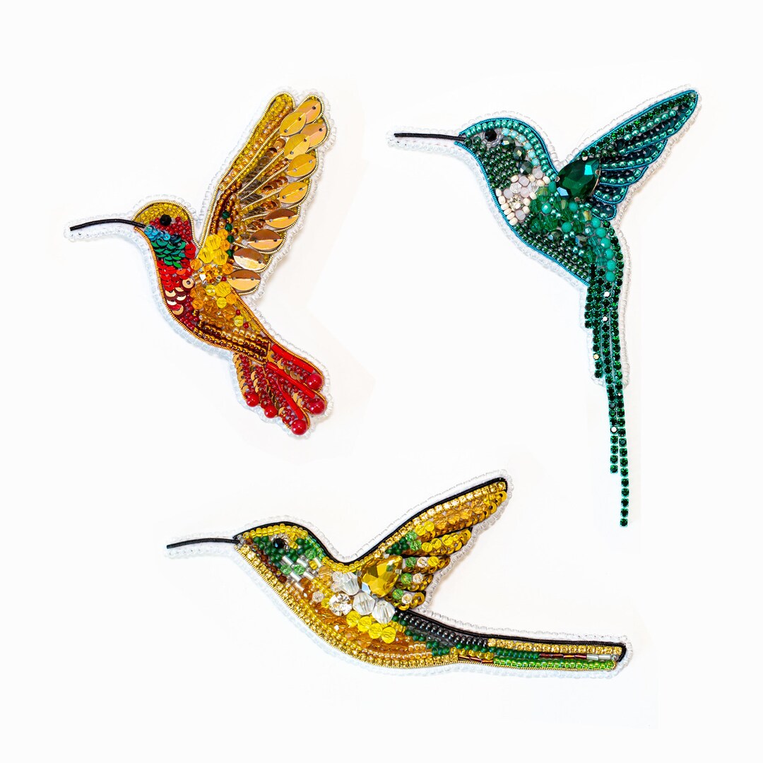 Bead Embroidery Kit - Set of 3 Hummingbirds, DIY Craft Kits, Bird ...