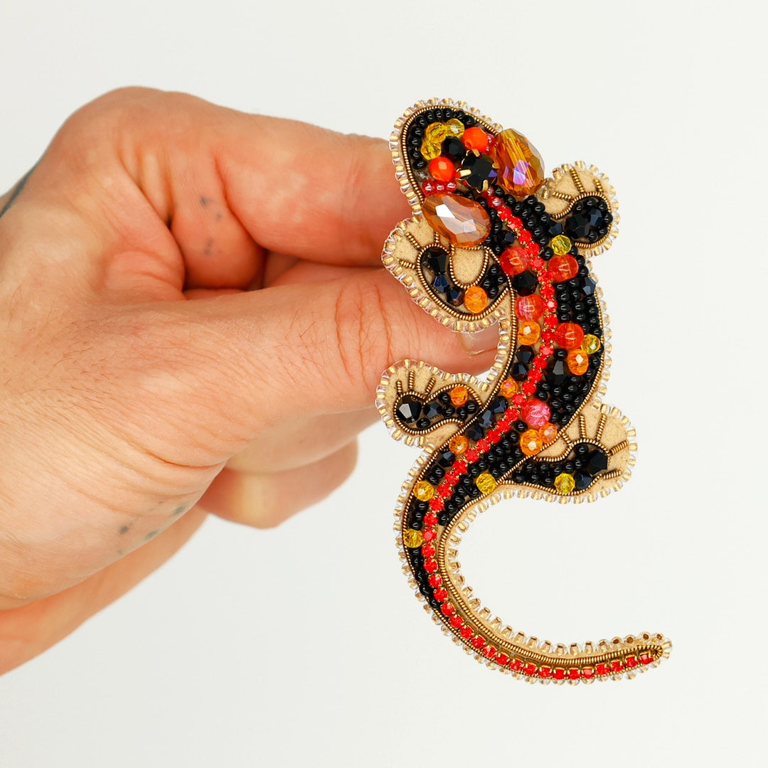 Bead Embroidery Kit Salamander. Seed Bead Brooch Kit. DIY Craft Kit ...
