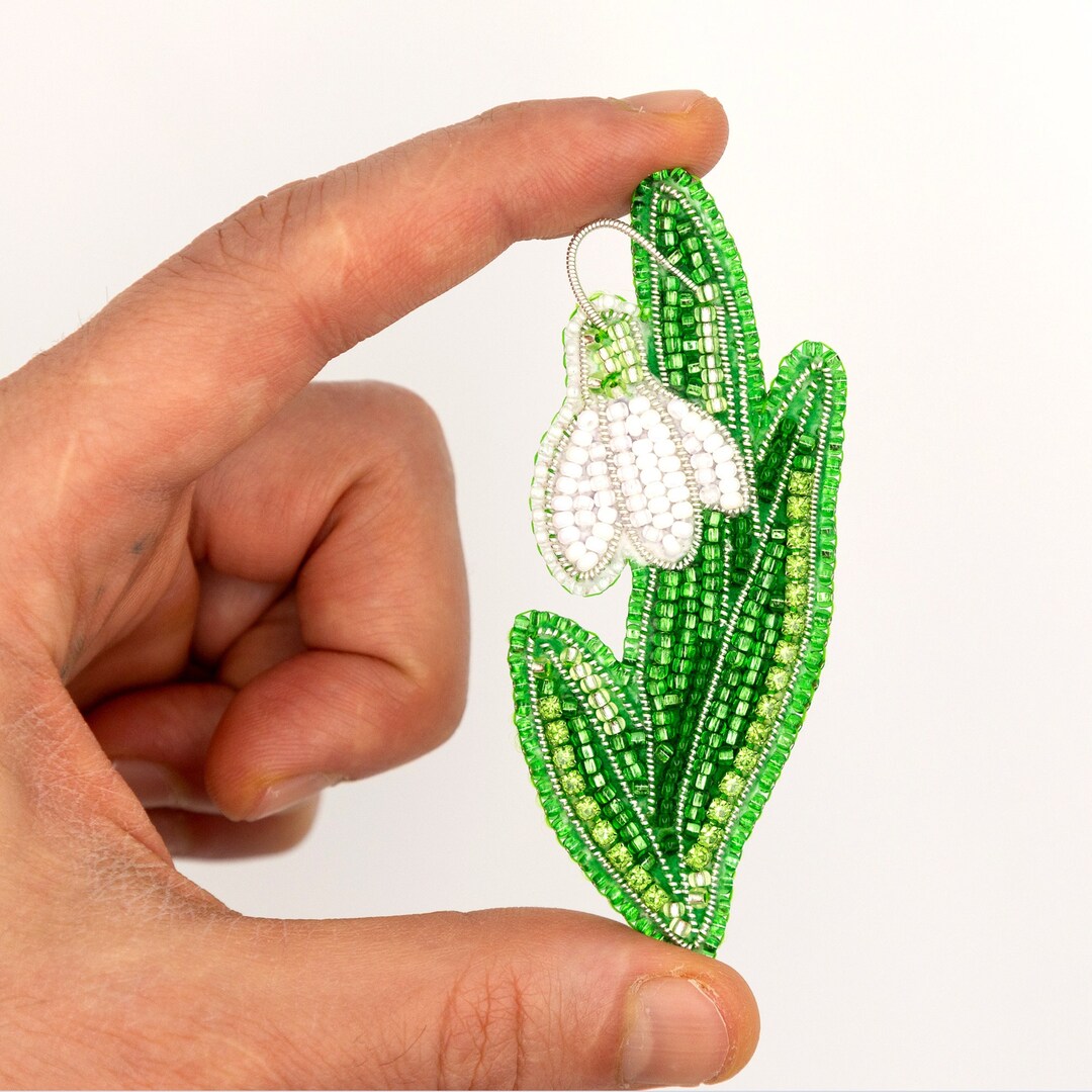 White Snowdrop Bead Embroidery Kit. Seed Bead Brooch Kit. DIY Craft Kit ...