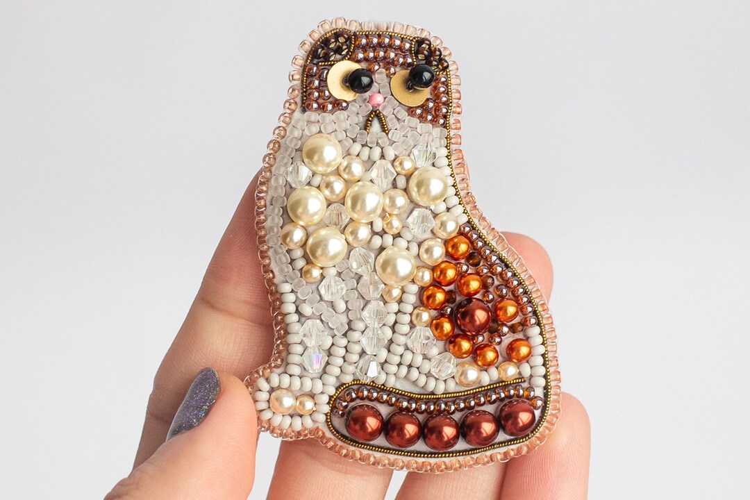 Scottish Fold Cat Bead Embroidery Kit. Seed Bead Brooch Kit. DIY Craft ...