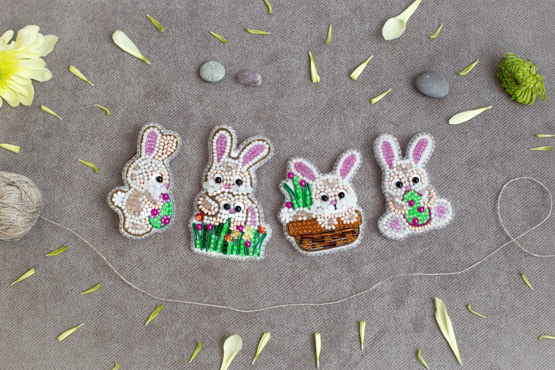 Easter Bead Embroidery Kit - Set of 4 Easter Bunnies, DIY Craft, Easter ...