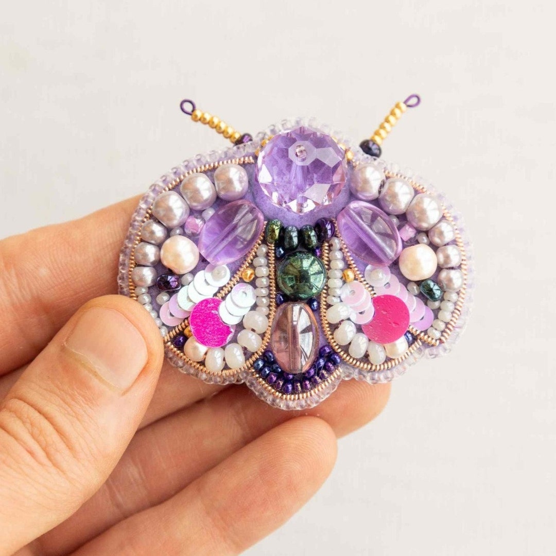 Bead Embroidery Kit Moth. Seed Bead Brooch Kit. DIY Craft Kit. Insect ...