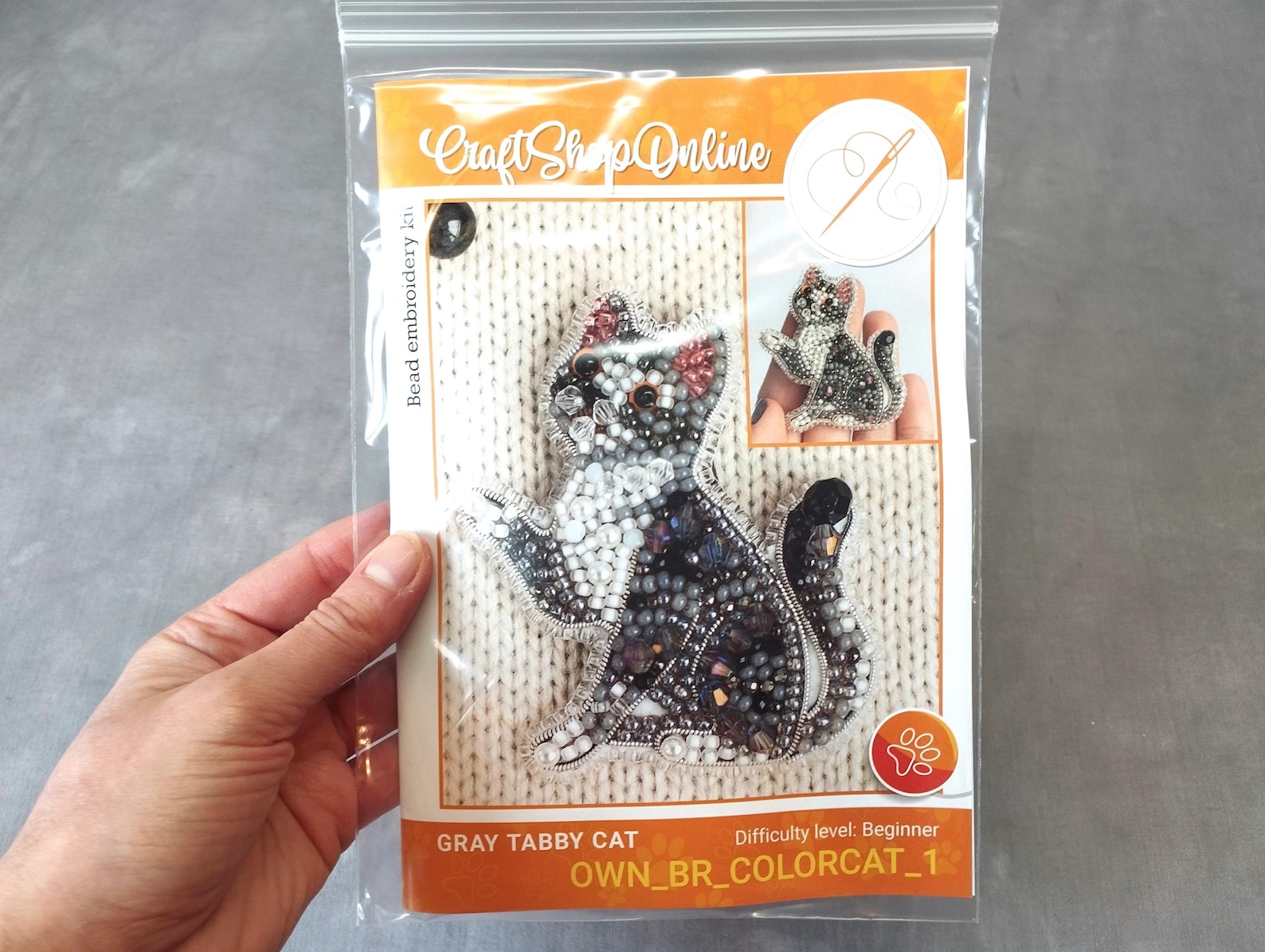 Bead Embroidery Kit: Gray Tabby Cat Brooch DIY Craft - Etsy