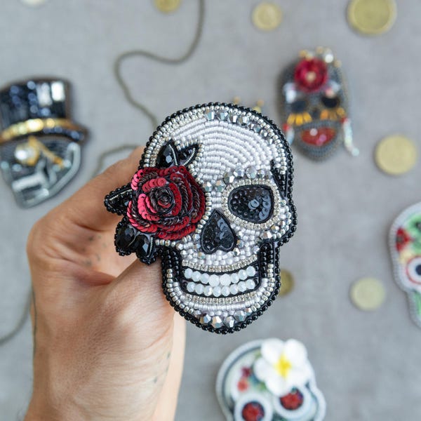 Beaded Patch Skull - Etsy UK