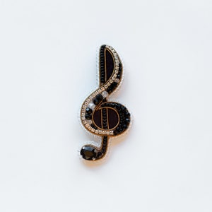 Treble Clef Handmade Beaded Brooch, Embroidery Brooch, Art Glass Pin ...