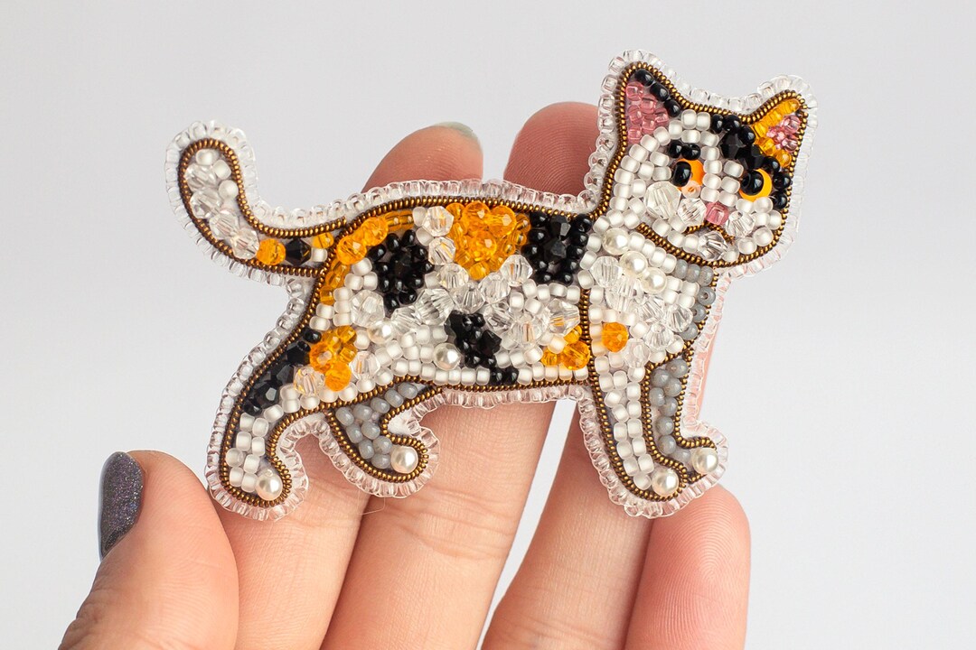 Bead Embroidery Kit: Calico Cat Brooch, DIY Craft - Etsy