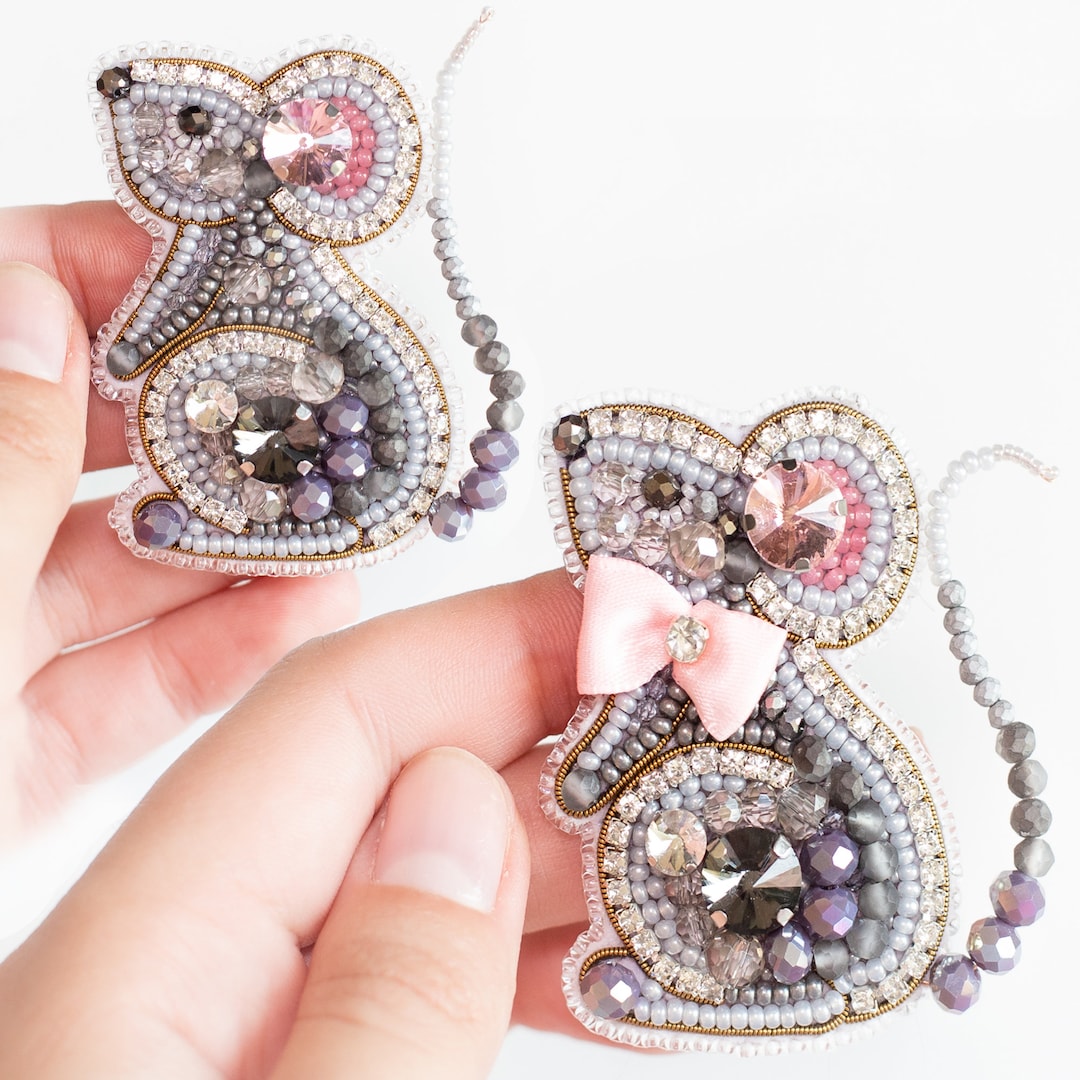 Bead Embroidery Kit Mouse. Seed Bead Brooch Kit. DIY Craft Kit. Animal ...