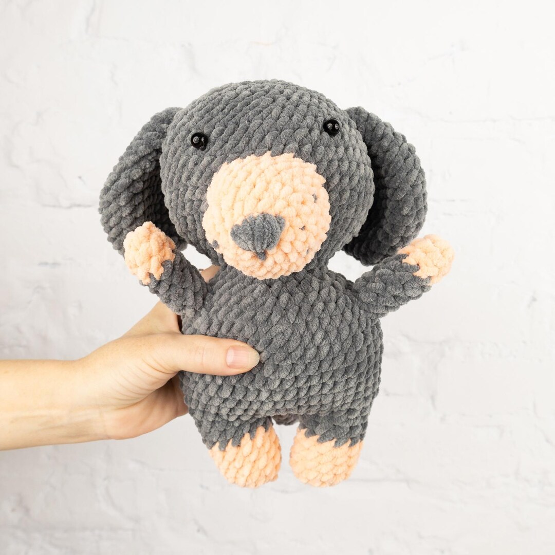 Gray Plush Dog Crochet Kit for Adults, Beginner Crochet Kit, Animal ...