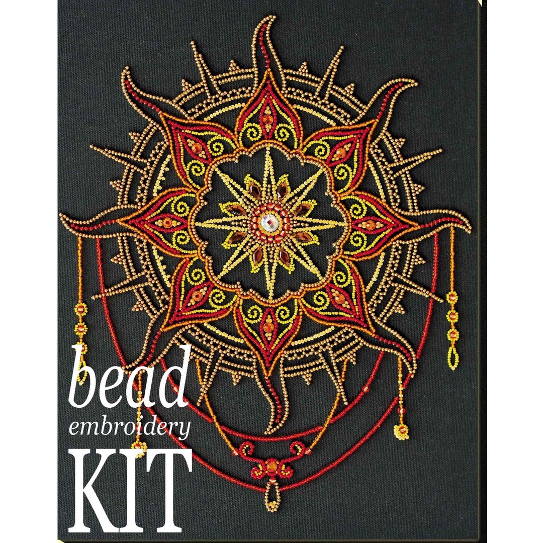 DIY Sun Beading Kit on Art Canvas, Bead Embroidery Pattern, Bohemian ...