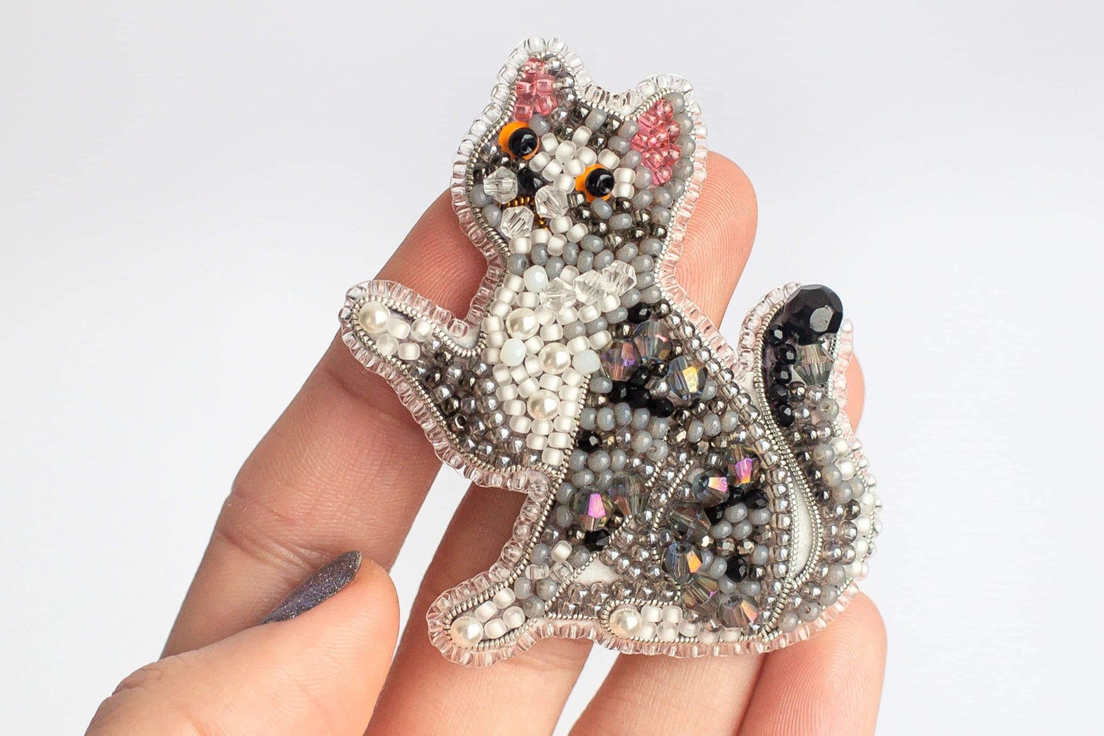 Bead Embroidery Kit: Gray Tabby Cat Brooch DIY Craft - Etsy
