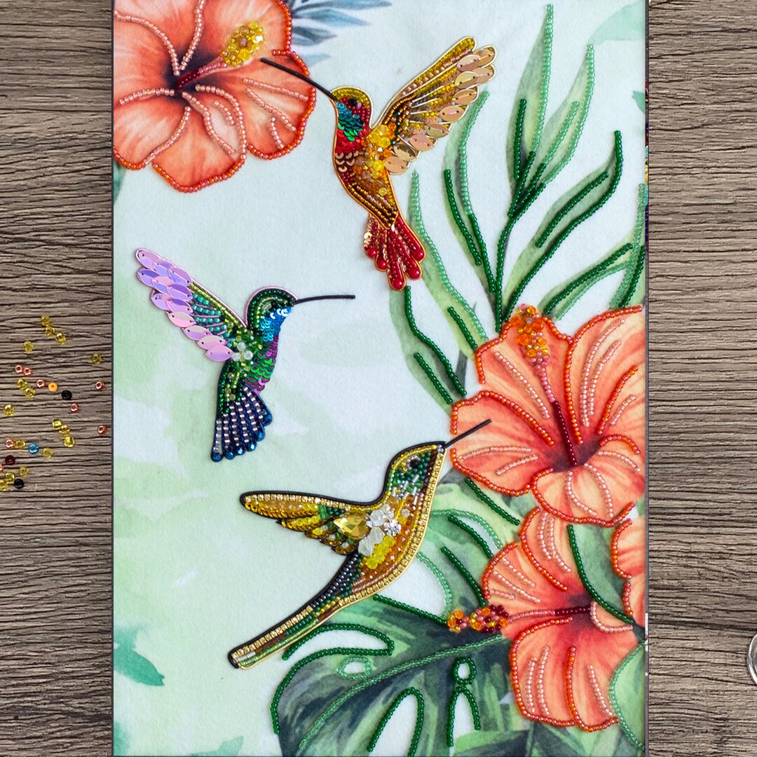 Hummingbirds DIY Bead Embroidery Kit. Beadwork on Canvas. DIY Home ...