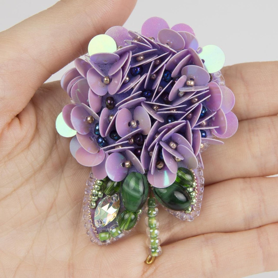 Bead Embroidery Kit Hydrangea. Seed Bead Brooch Kit. DIY Craft Kit ...