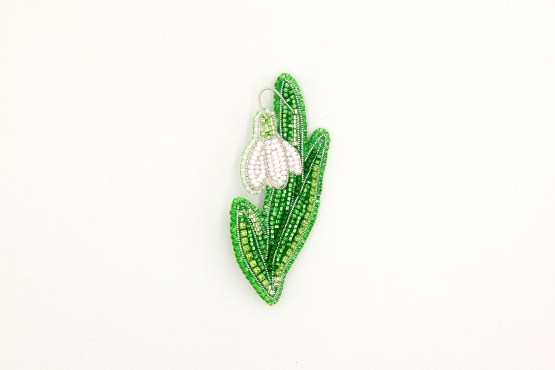 White Snowdrop Bead Embroidery Kit. Seed Bead Brooch Kit. DIY Craft Kit. Flower Beading Kit ...