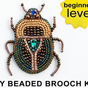 Bead Embroidery Kit Scarab Beetle. DIY Seed Bead Brooch Kit. Insect ...