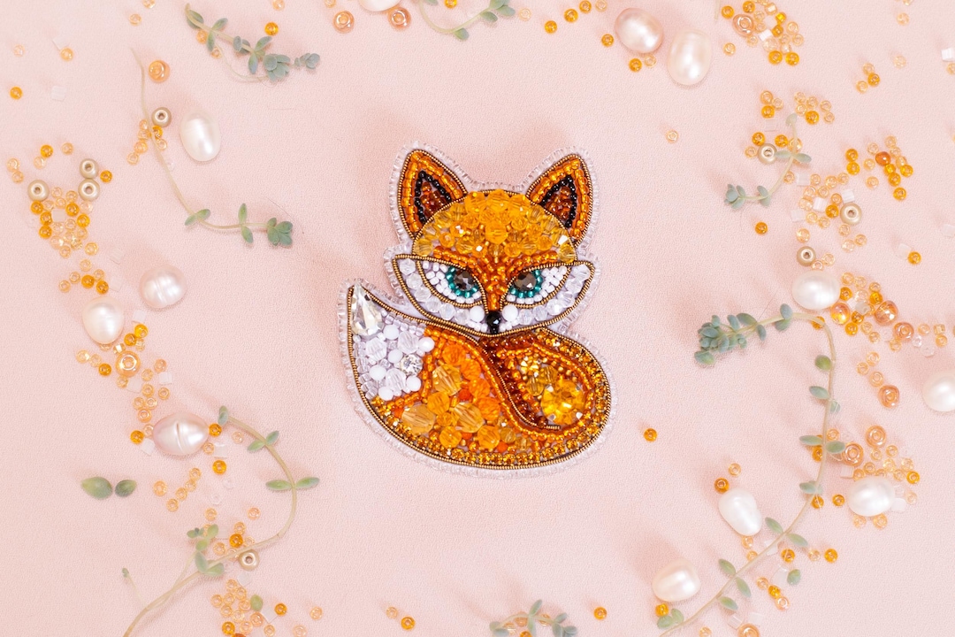 Fox Handmade Beaded Brooch, Embroidery Brooch, Art Glass Pin, Seed Bead ...