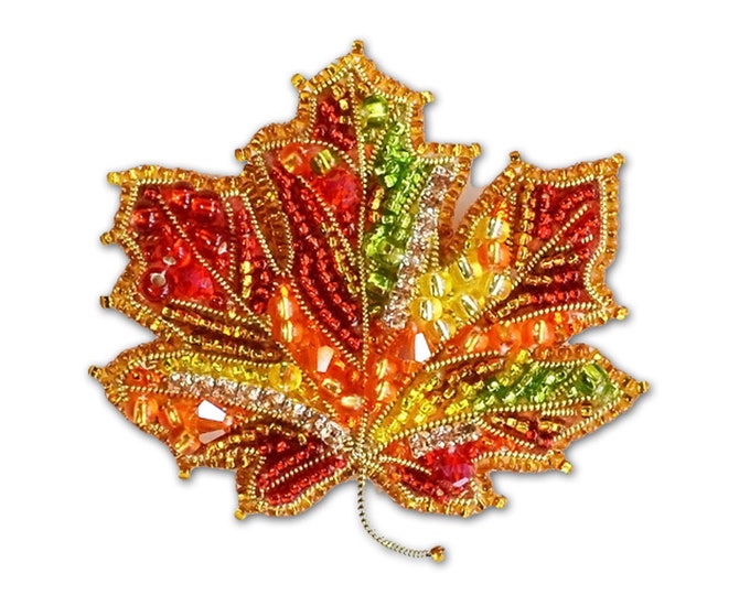Bead Embroidery Kit Maple Leaf. Seed Bead Brooch Kit. DIY Craft Kit ...