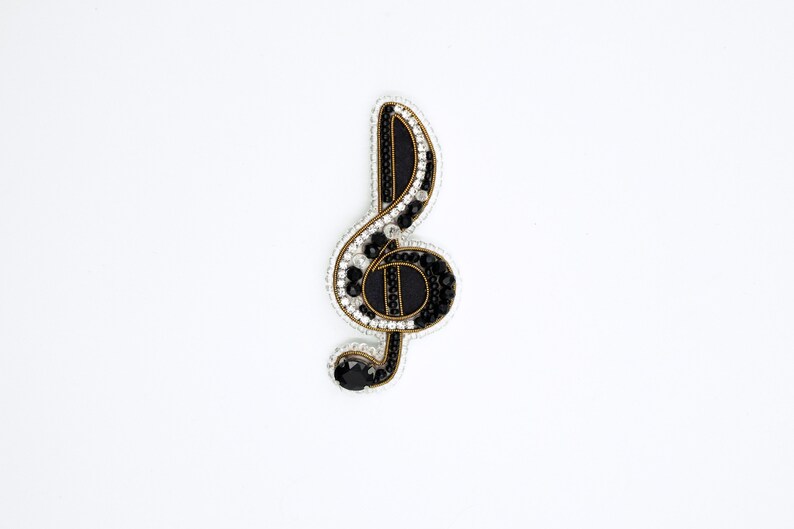 Treble Clef Handmade Beaded Brooch, Embroidery Brooch, Art Glass Pin ...