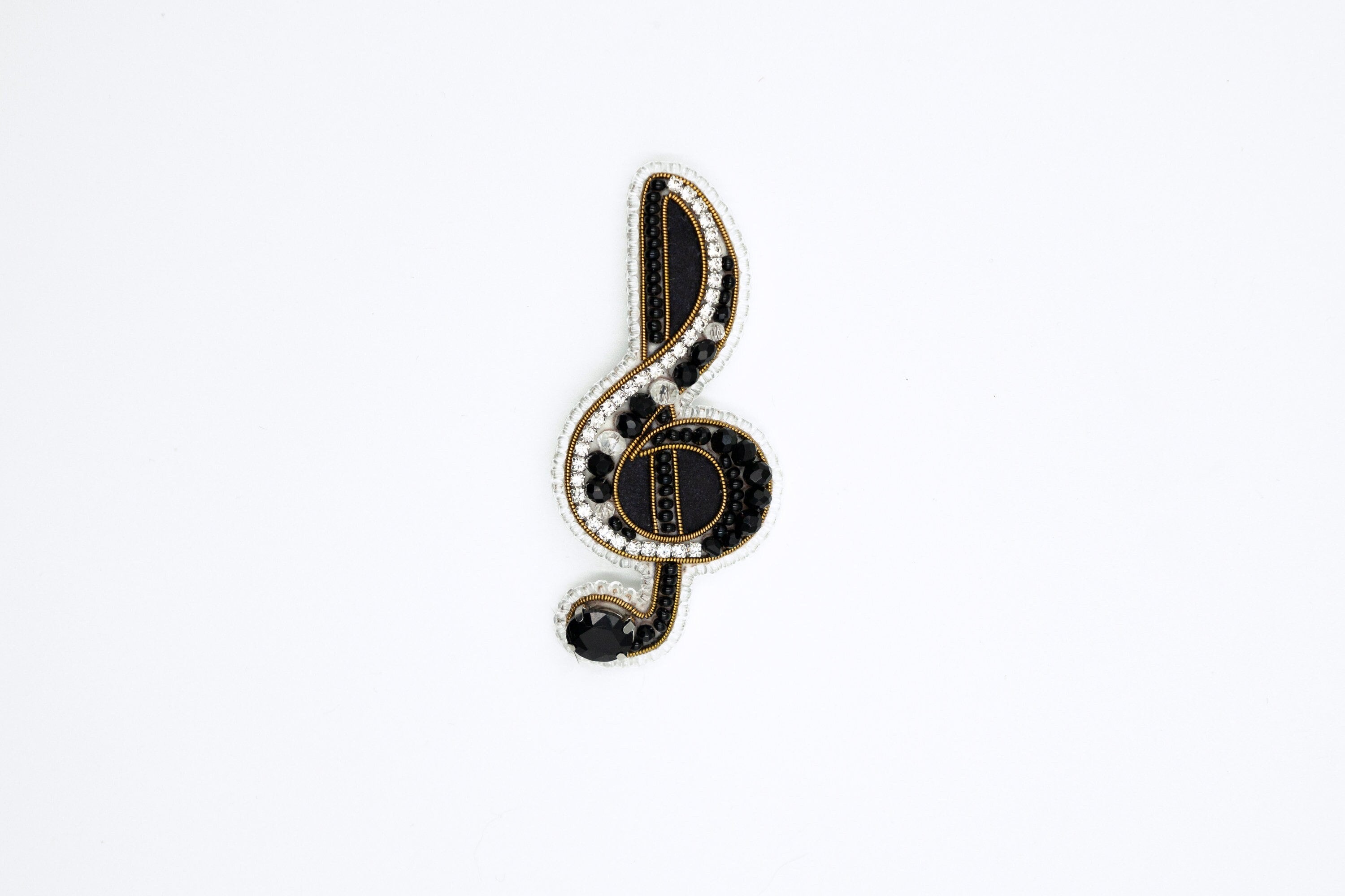 Treble Clef Handmade Beaded Brooch, Embroidery Brooch, Art Glass Pin ...